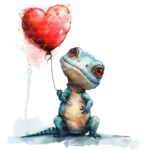 11 Lizard Balloon Clipart, Valentine Card, Printable Watercolor Clipart ...