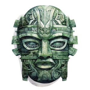 12 Aztec Jade Mask Clipart, Aztec Clipart, Printable Watercolor Clipart ...
