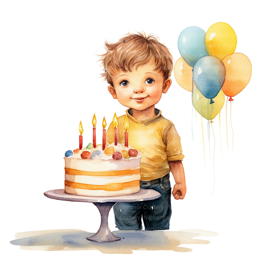 10 Boy Celebrating Clipart Birthday Card Printable - Etsy