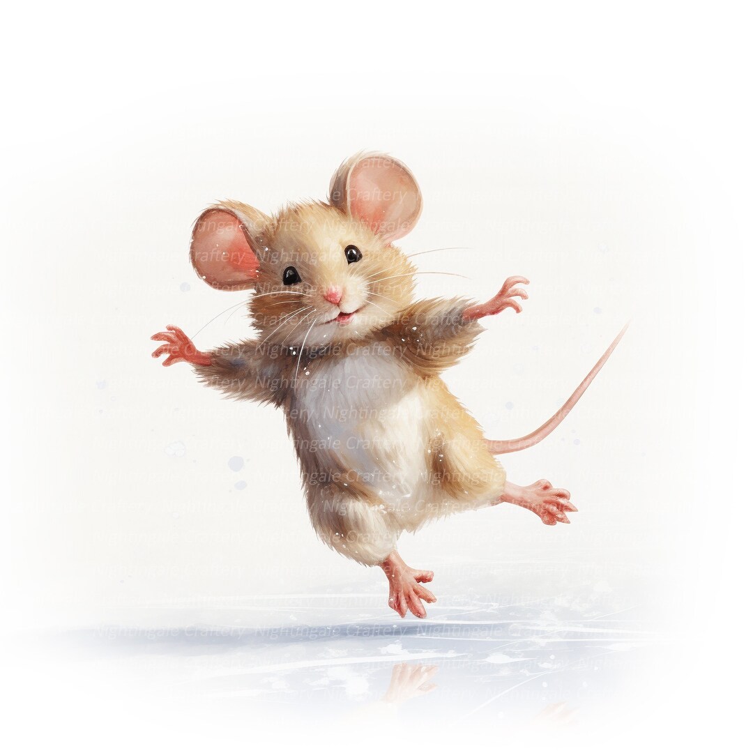 10 Mouse Skating Clipart, Printable Watercolor Clipart, 10 High Quality ...