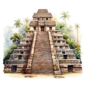 12 Aztec Temple Clipart, Aztec Pyramid, Printable Watercolor Clipart ...