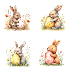 16 Easter Bunny and Egg Clipart, Easter Clipart, Printable Watercolor ...