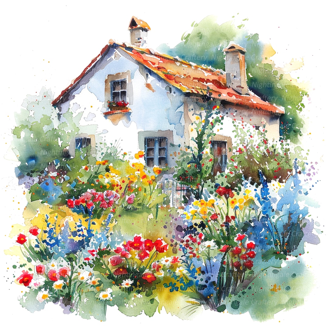 15 Floral Cottage Clipart, Garden Clipart, Printable Watercolor Clipart ...