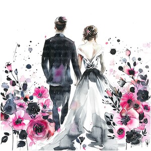 12 Abstract Wedding Couple Clipart, Printable Watercolor Clipart, High ...