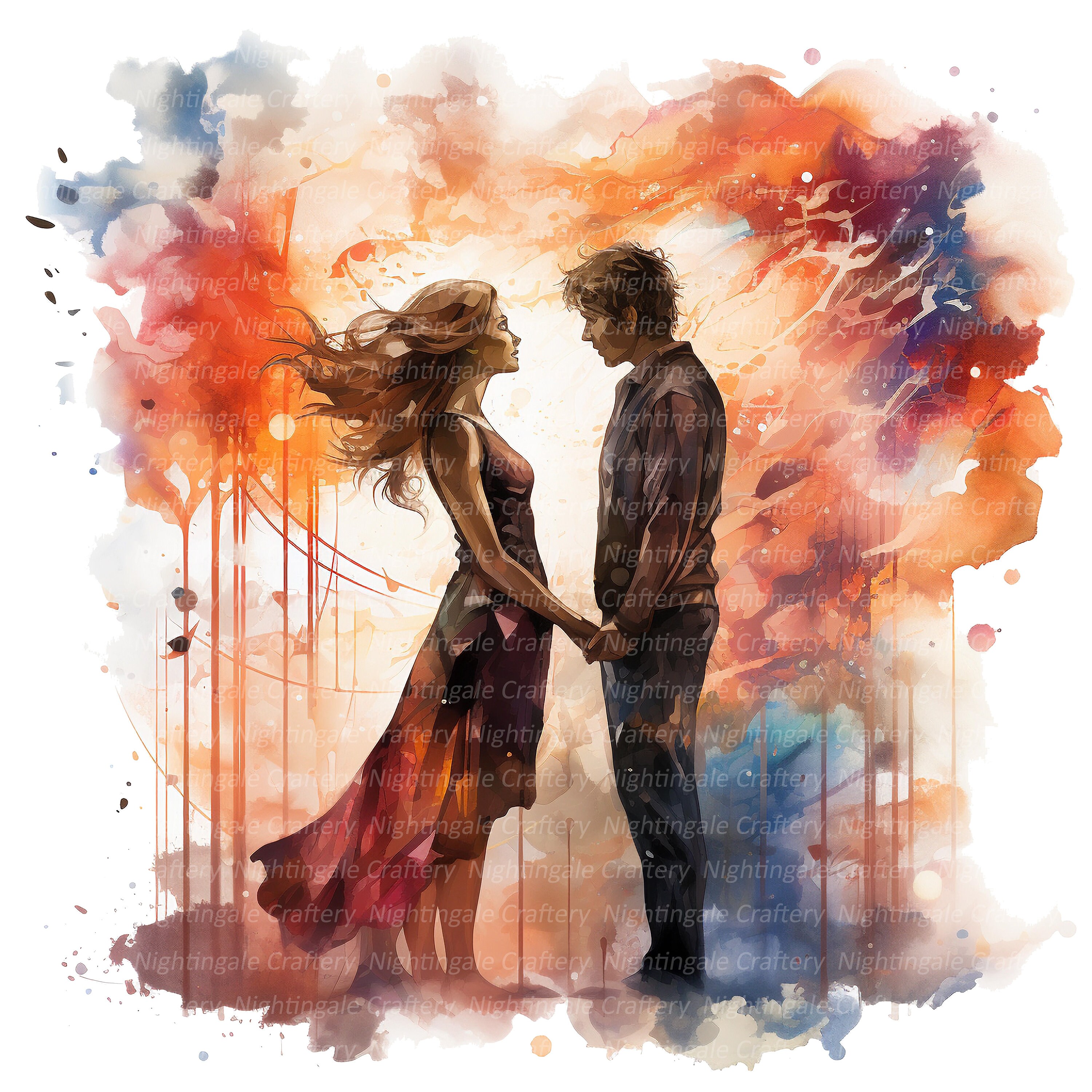 10 Abstract Friendship Clipart, Lovers, Couple, Printable Watercolor ...