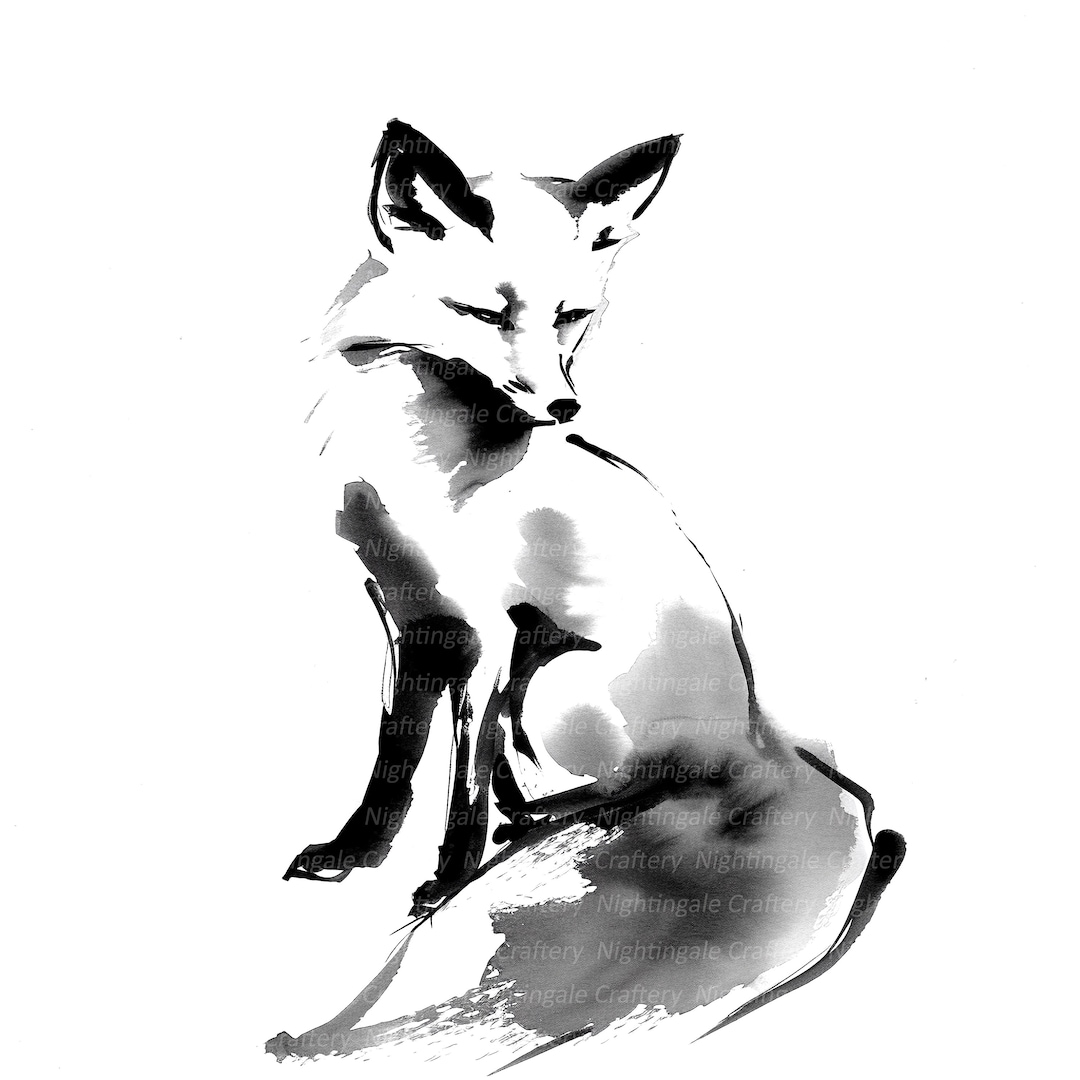 8 Sumi Ink Fox Clipart, Printable Sumi Ink Art Drawing, High Quality ...