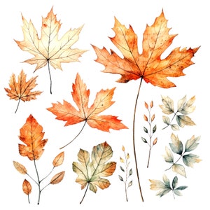 14 Autumn Leaves Boho Style Clipart, Boho Fall Printable Watercolor ...