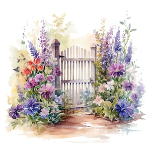 15 Floral Garden Gates Clipart, Flower Gates, Printable Watercolor ...