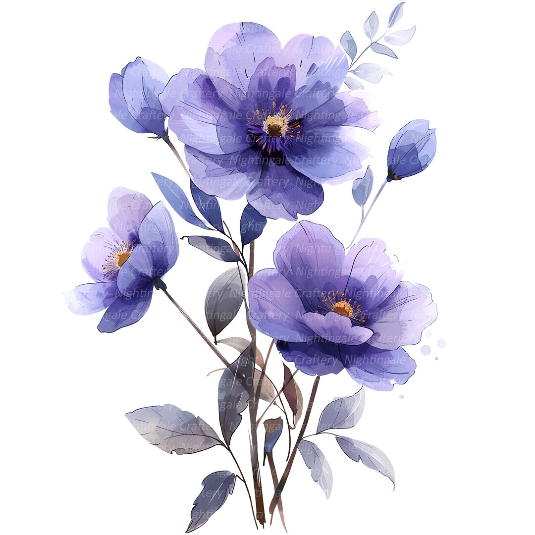 9 Purple Flowers Clipart, Purple Floral Print, Printable Watercolor ...