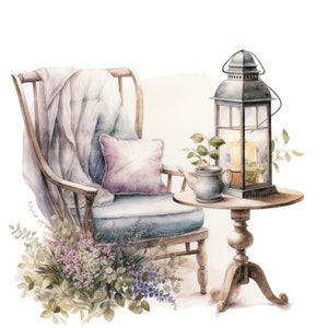 10 Vintage Floral Cozy Corner Clipart, Printable Watercolor Clipart ...