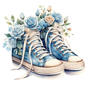 14 Vintage Floral Sneakers Clipart, Shabby Chic, Printable Watercolor ...