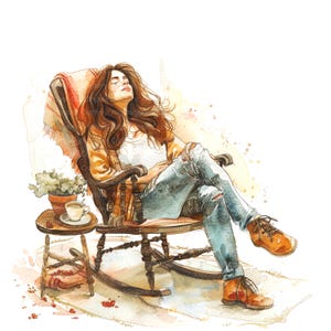 Woman in Rocking Chair Clipart, Cozy Chair, Printable Watercolor ...