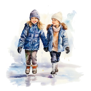 12 Kids Ice Skating Clipart, Kids in Winter, Printable Watercolor ...