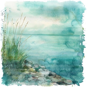 8 Teal Lake Edge Clipart, Lake Coast, Printable Watercolor Clipart ...