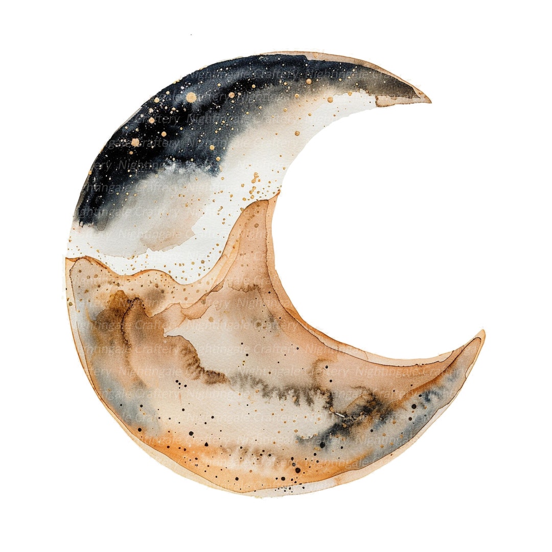 8 Boho Moon Clipart Set 3, Moon Wall Art, Printable Watercolor Clipart ...