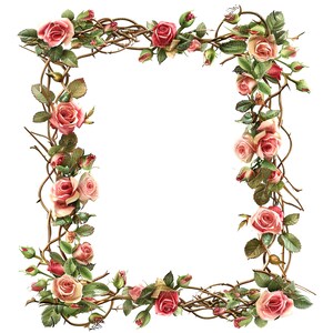 15 Roses Frames Clipart, Floral Frame Clipart, Pink Roses Frame ...