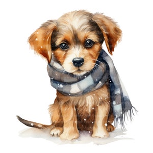 14 Puppy With Scarf Clipart, Winter Puppy, Printable Watercolor Clipart ...