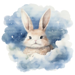 10 Bunny in Clouds Clipart, in Memoriam, Printable Watercolor Clipart ...
