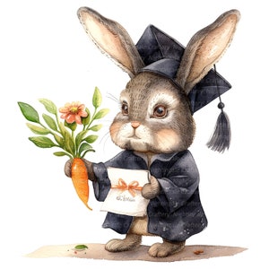 10 Graduation Bunny Clipart, Bunny Carrot Clipart, Printable Watercolor ...