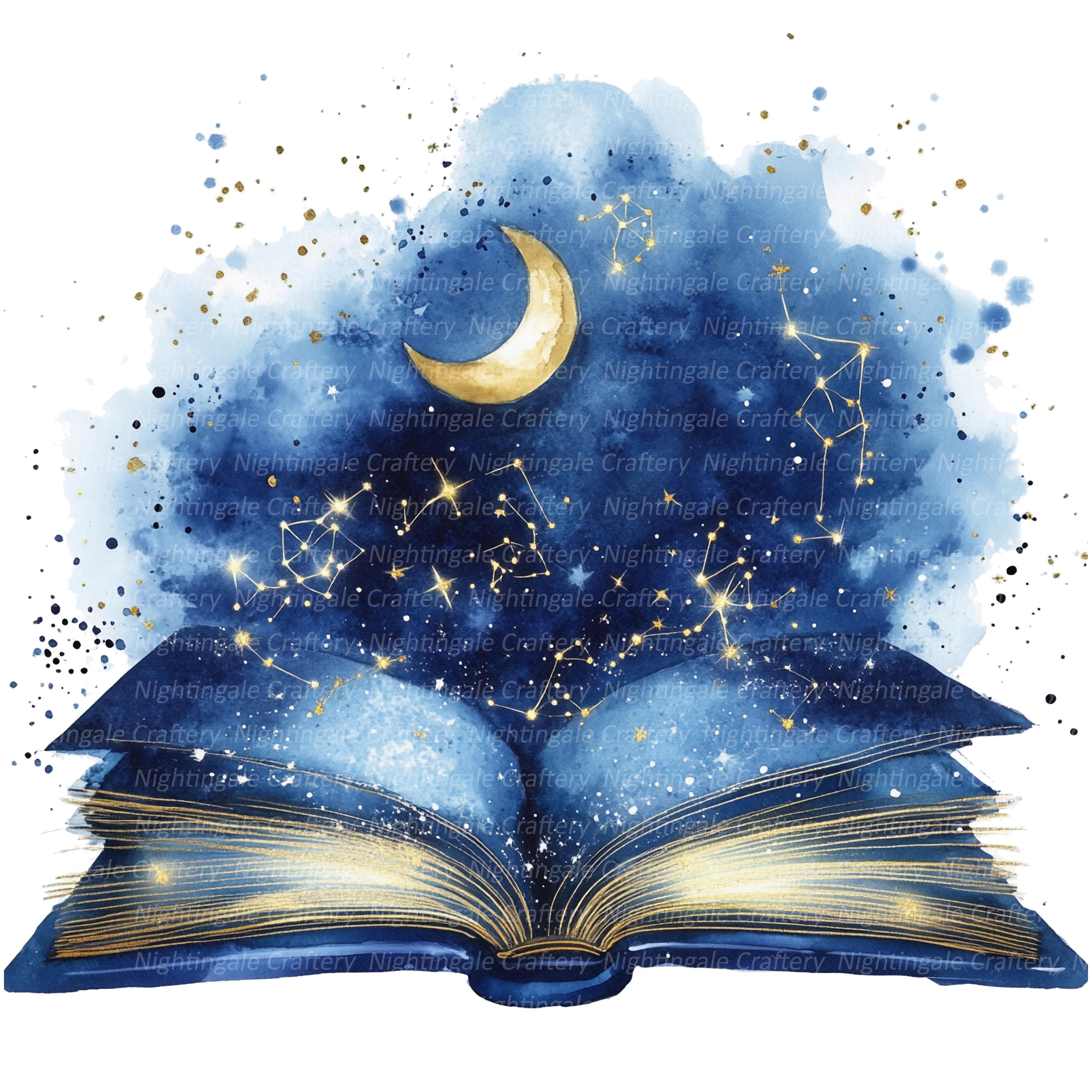10 Starry Night Storybook, Magical Book Clipart, Printable Watercolor ...