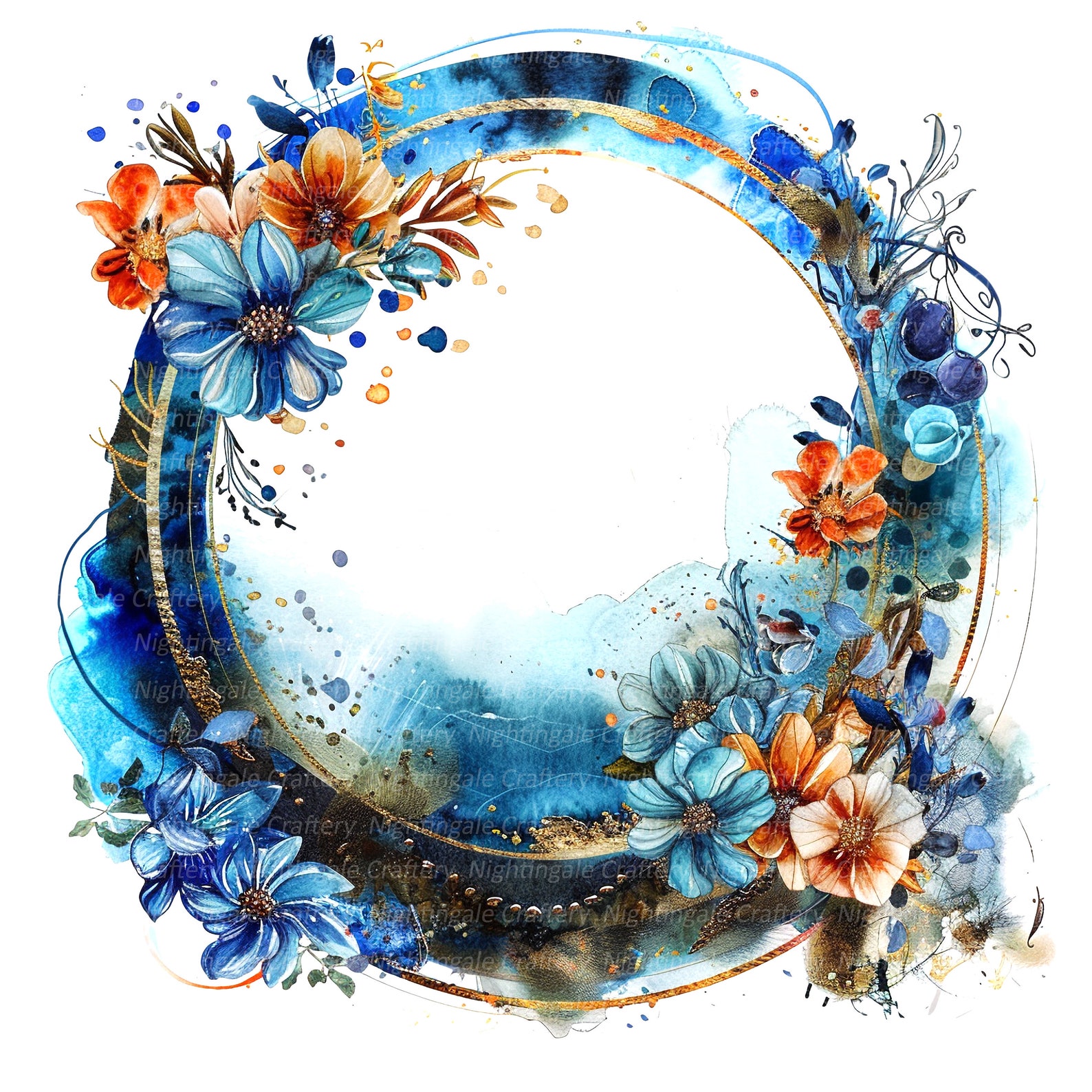 9 Floral Decor Circle, Florals, Digital Clipart, Watercolor Clipart ...