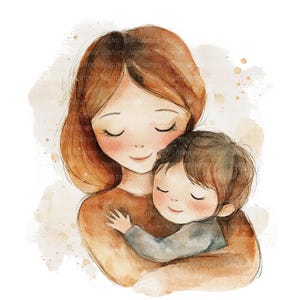 7 Mother and Child Clipart, Mother's Day Card 2, Printable Watercolor ...