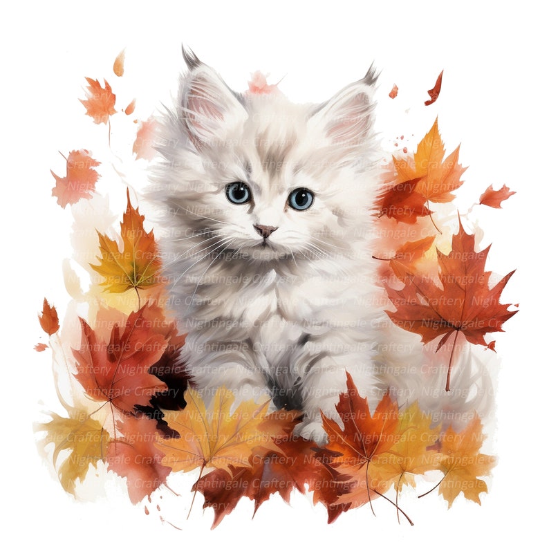 10 Kitten Autumn Clipart, Cat Clipart, Printable Watercolor Clipart ...