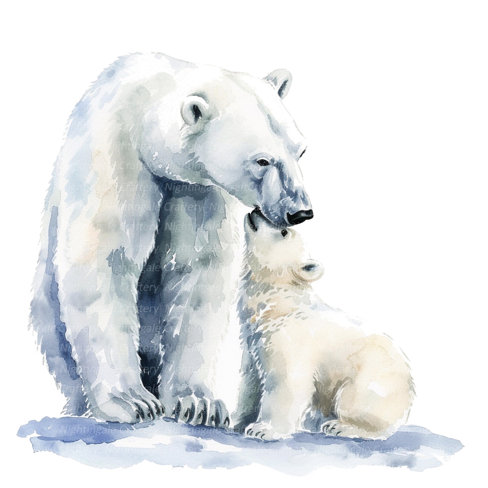 8 Polar Bear and Cub Clipart, Printable Watercolor Clipart, High ...