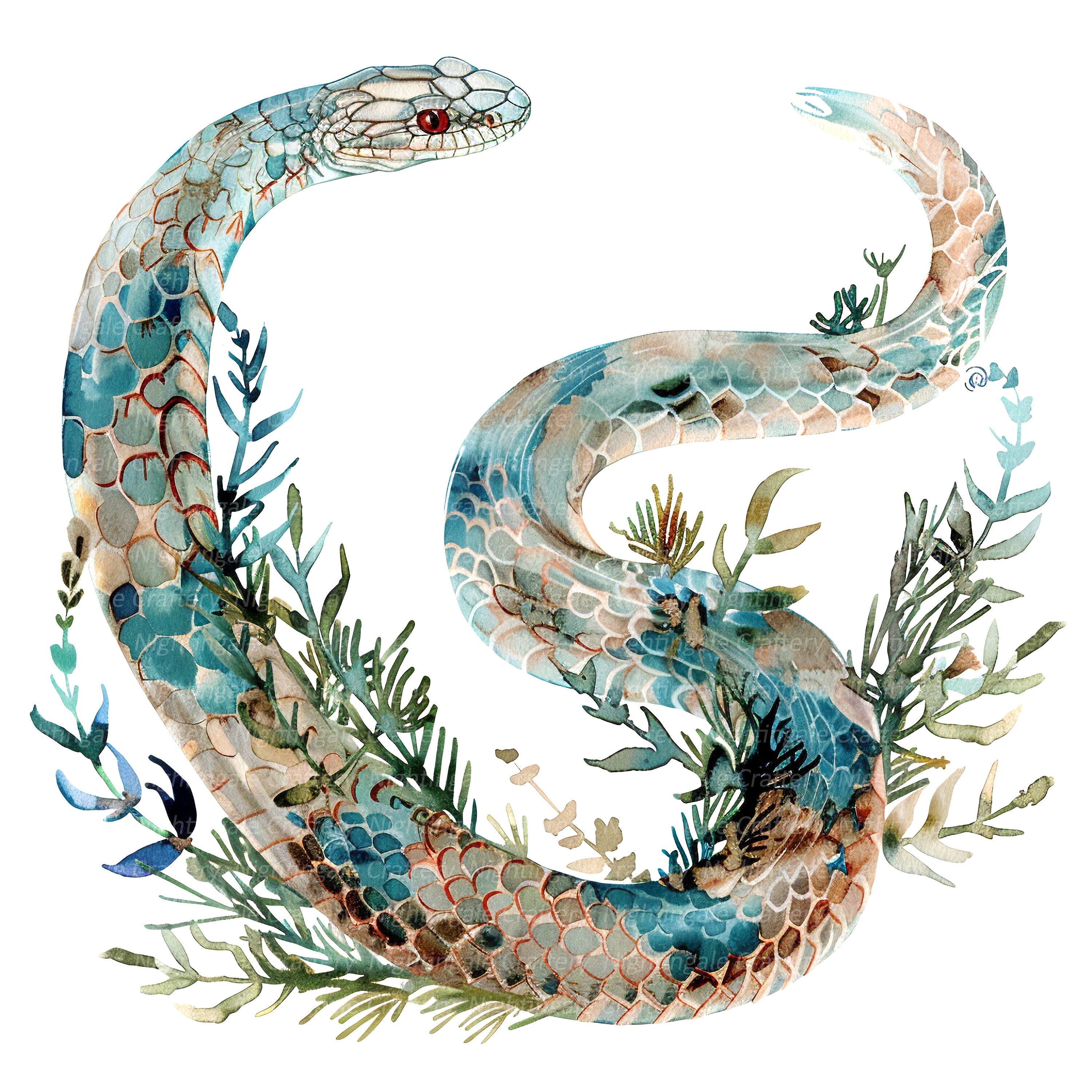 16 Water Snake Clipart, Sublimation Sea Snake, Printable Watercolor ...