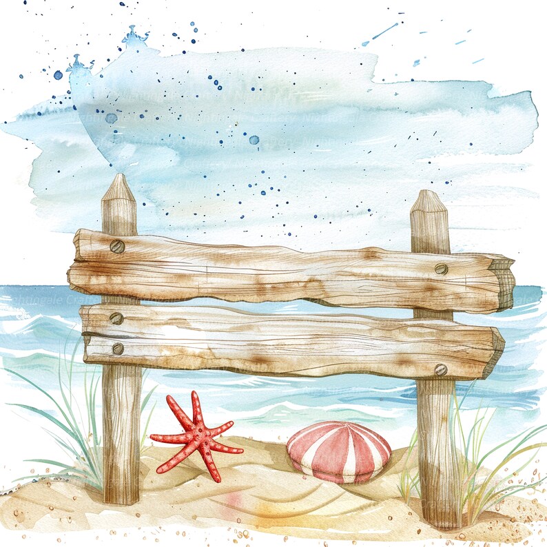 14 Wooden Sign Clipart, Beach Sign, Nautical, Printable Watercolor ...