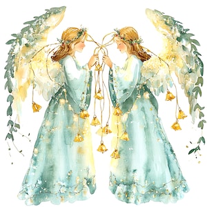12 Angels and Bells Clipart, Christmas Angel Clipart, Digital Clipart ...