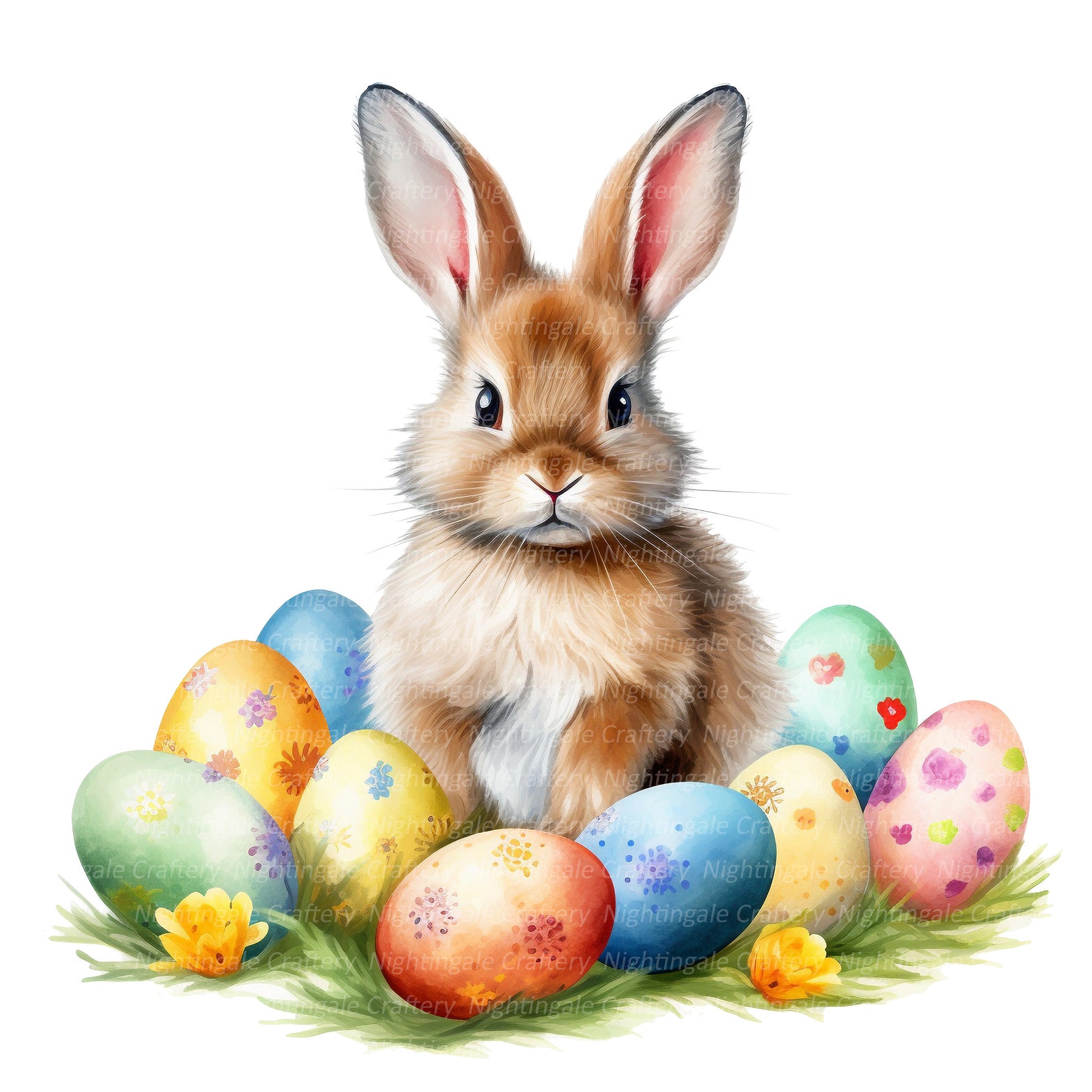 10 Easter Bunny Clipart, Rabbit Clipart, Printable Watercolor Clipart ...