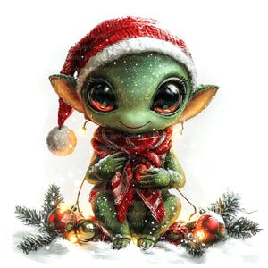 12 Christmas Alien Clipart, Aliens Clipart, Printable Watercolor ...