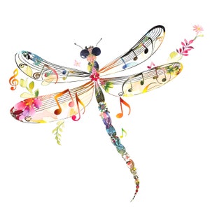 14 Dragonfly Music Notes Clipart, Wall Print, Printable Watercolor ...
