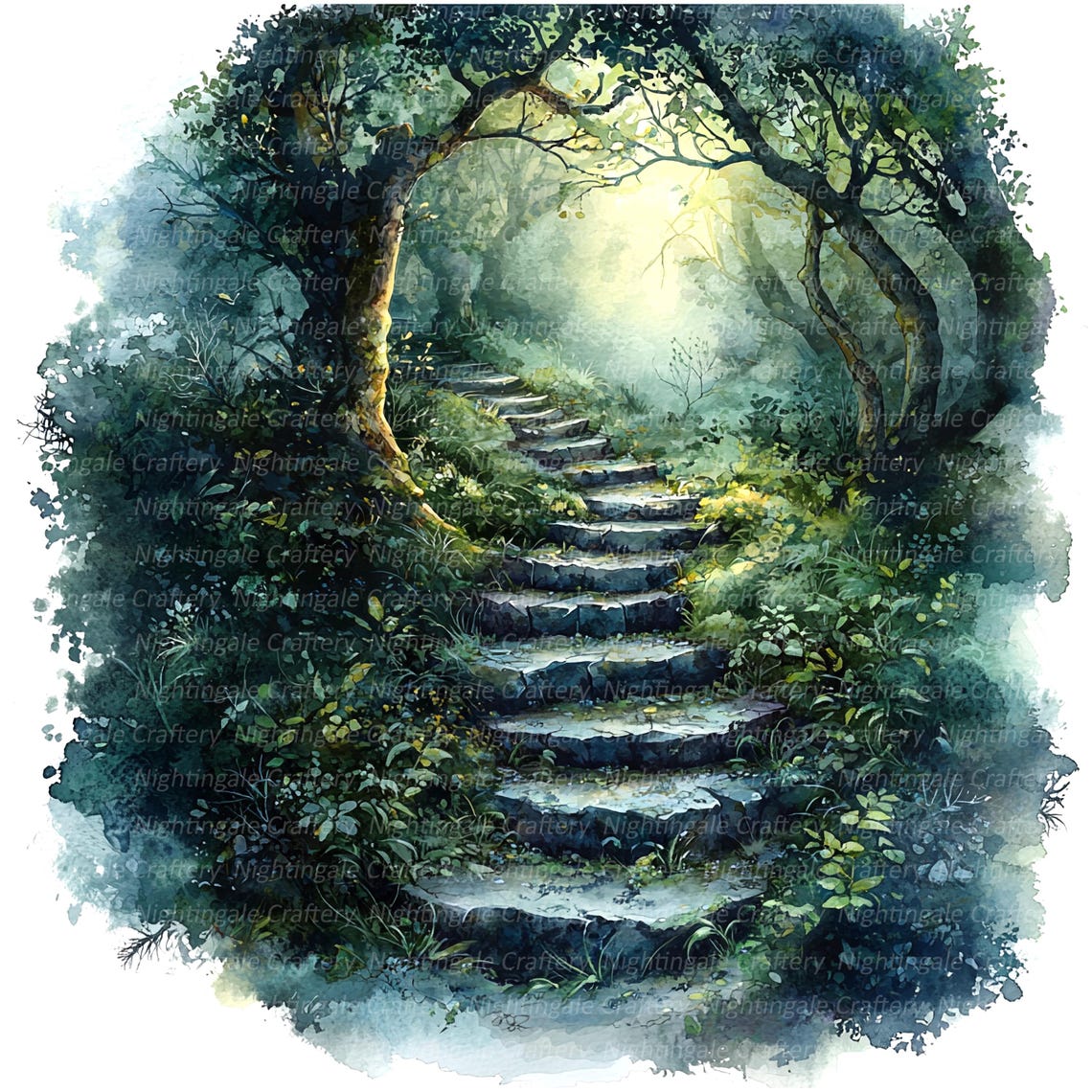 10 Enchanted Trail Clipart, Magic Forest, Printable Watercolor Clipart ...