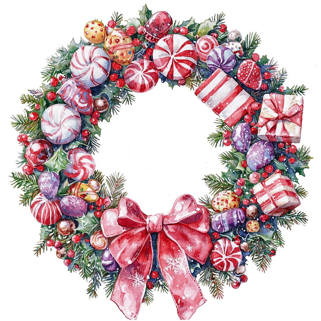 8 Christmas Wreath Clipart, Candies Clipart, Digital Clipart ...