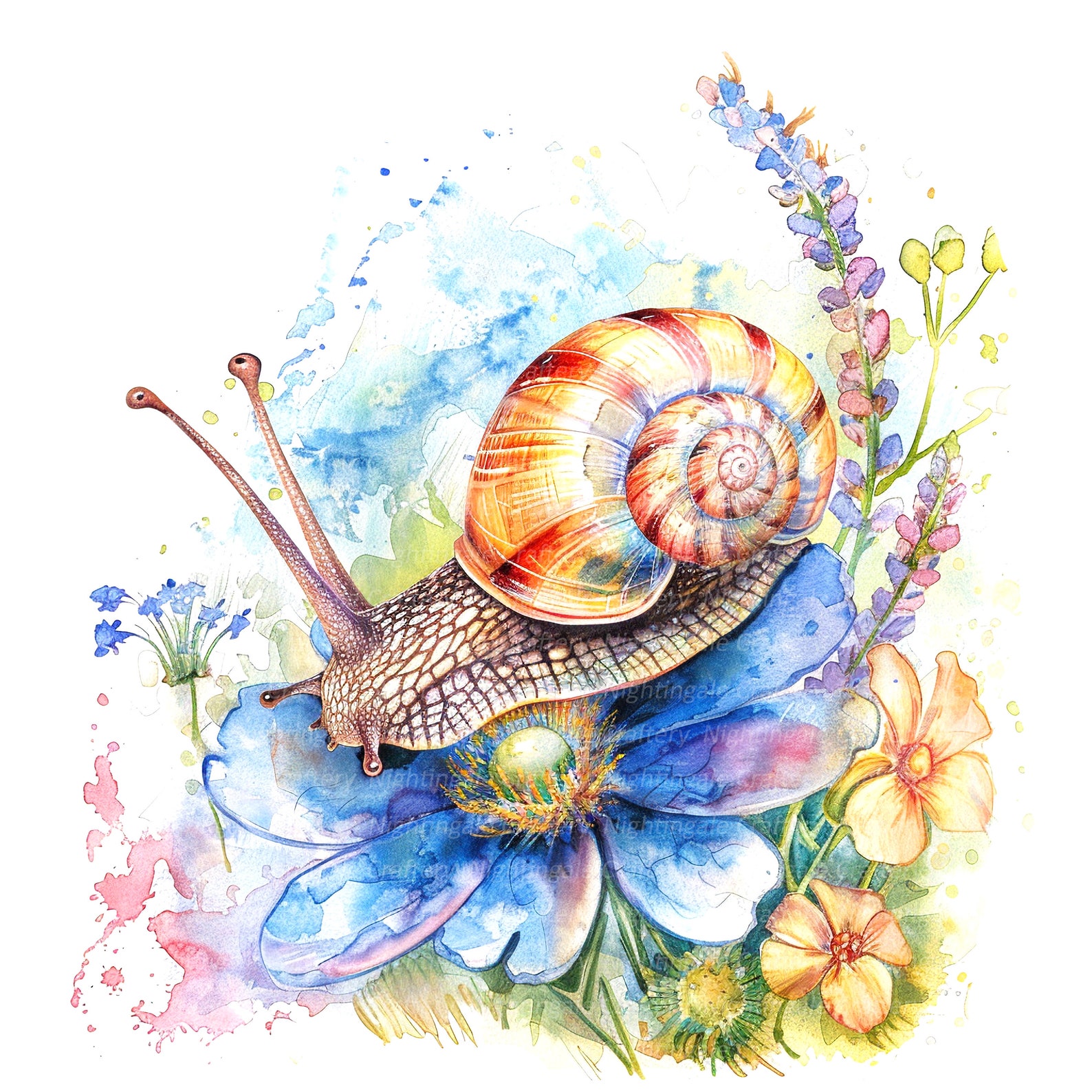 12 Snail Flower Clipart, Snail Illustration, Printable Watercolor ...