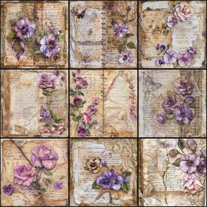 18 Violets and Lace Papers, 12 X 12 Digital Paper Pack, Junk Journal ...