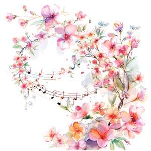 12 Floral Music Notes Clipart, Music Clipart, Printable Watercolor ...