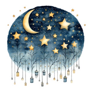 10 Abstract Starry Night, Christmas Card, Printable Watercolor Clipart ...