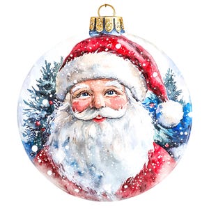 10 Santa Bauble Clipart, Christmas Bauble Clipart, Printable Watercolor ...