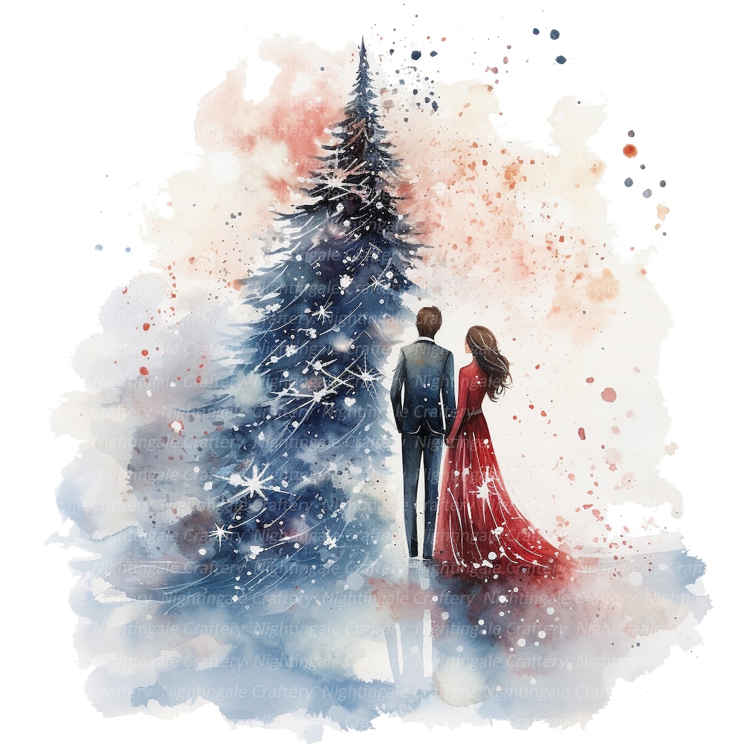 10 Christmas Couple Clipart, Christmas Card, Printable Watercolor ...