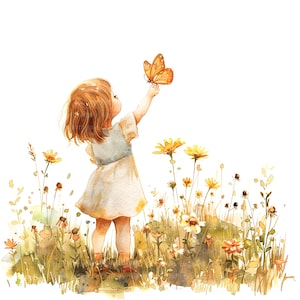 10 Girl and Butterfly Clipart, Little Girl, Printable Watercolor ...