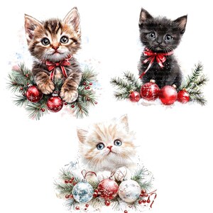 Christmas Kitten Clipart, Cat Clipart, Printable Watercolor Clipart, 14 ...