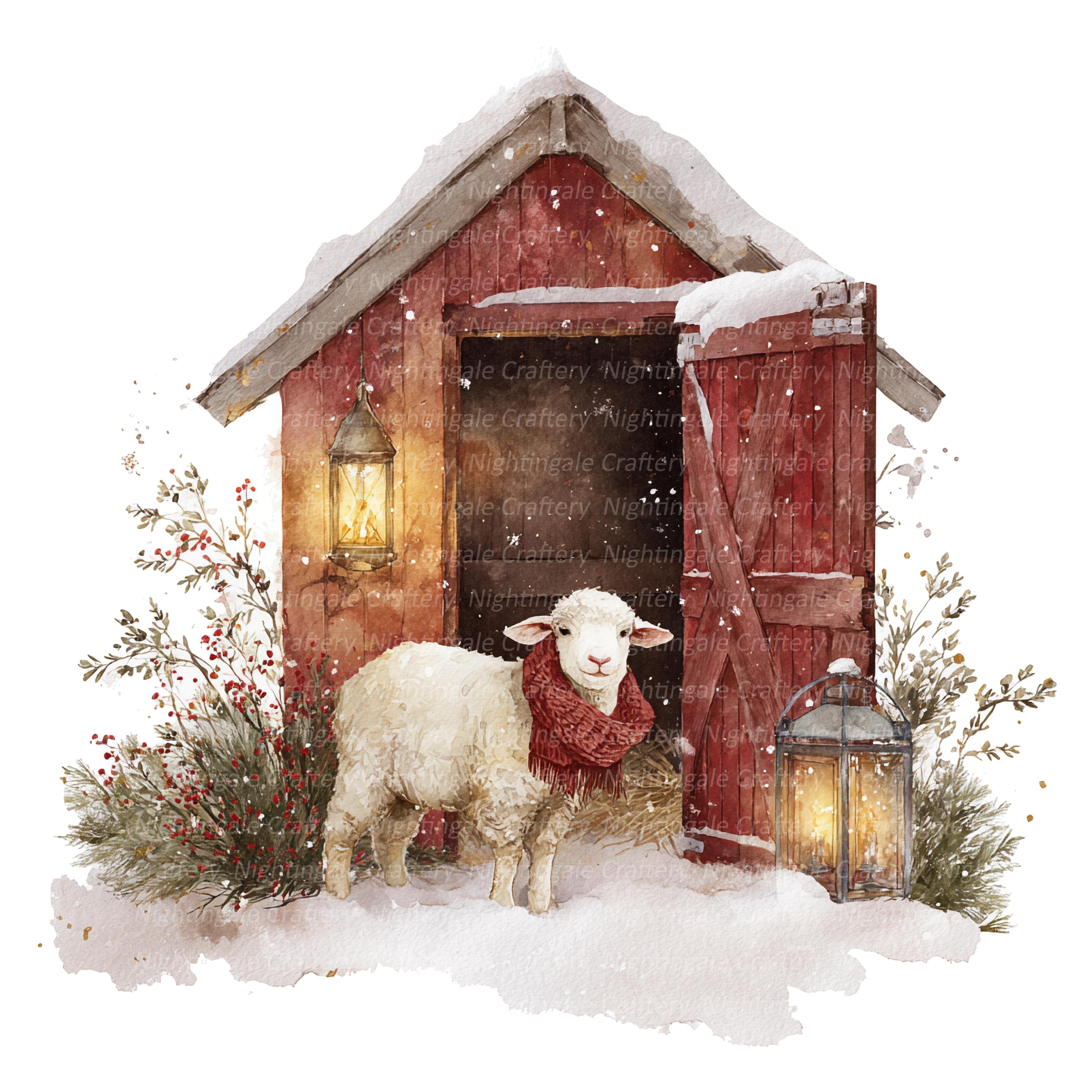 10 Christmas Card Design, Cute Farm Animals, Printable Watercolor ...