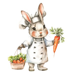 8 Bunny Chef Clipart, Cook Clipart, Printable Watercolor Clipart, High ...