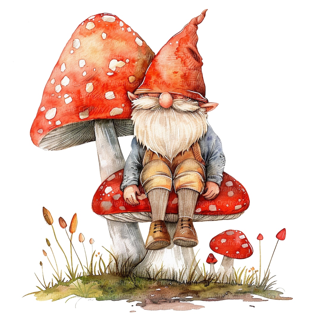 9 Gnome Mushroom Clipart, Magic Gnome Clipart, Printable Watercolor ...