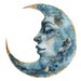 8 Blue Golden Moon Clipart, Moon Face Wall Art, Printable Watercolor ...