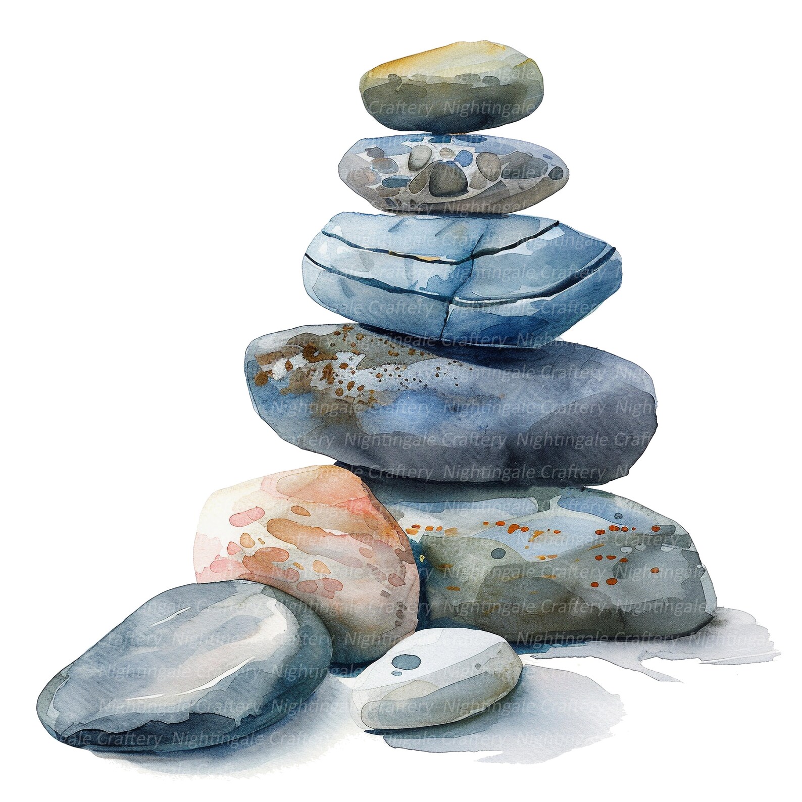 12 Zen Stones Clipart 2, Meditation Stones, Printable Watercolor ...