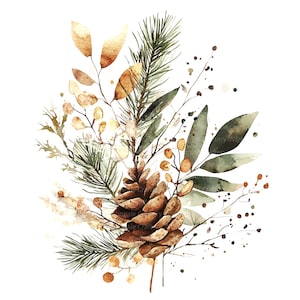 11 Christmas Decor, Boho Christmas Card, Printable Watercolor Clipart ...